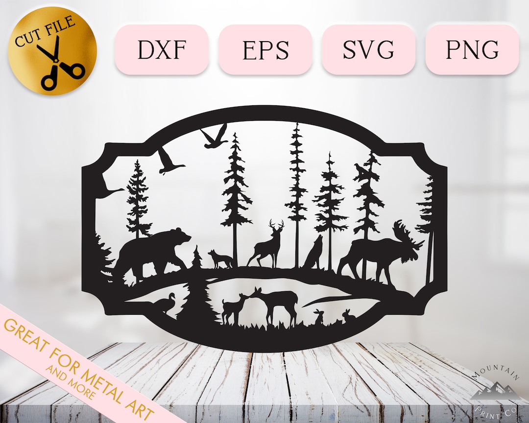 Nature Scene Svg, Nature Silhouette for Cricut, Wildlife at the Pond ...