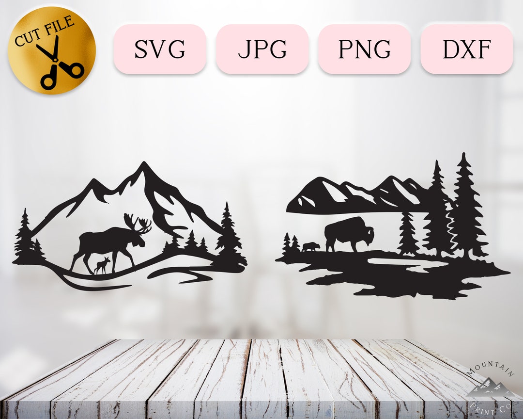 Nursery Nature Scene SVG Bundle, Baby Bison Baby Moose Silhouette ...