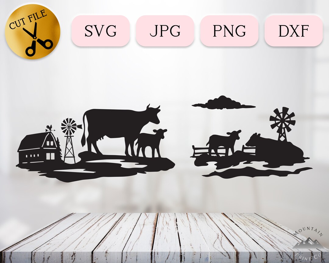 Cow and Calf SVG Bundle, Cricut Pair of Cows Dxf Vector, Farm Cows ...