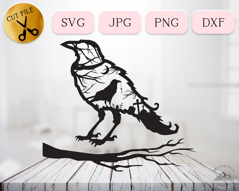 The Raven SVG Scary Halloween Scene Raven Silhouette - Etsy