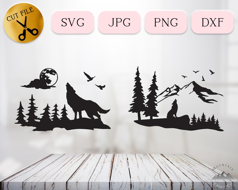 Wolf Howling at the Moon Svg Howling Wolf Clipart Mountain - Etsy