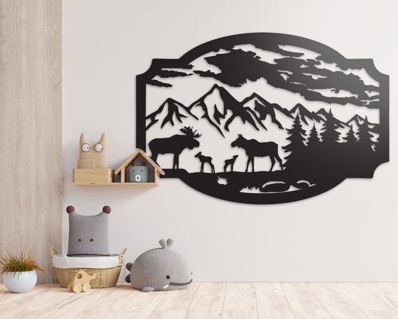 Moose Family Dxf With Border Frame Mountain Scene Laser Cut - Etsy