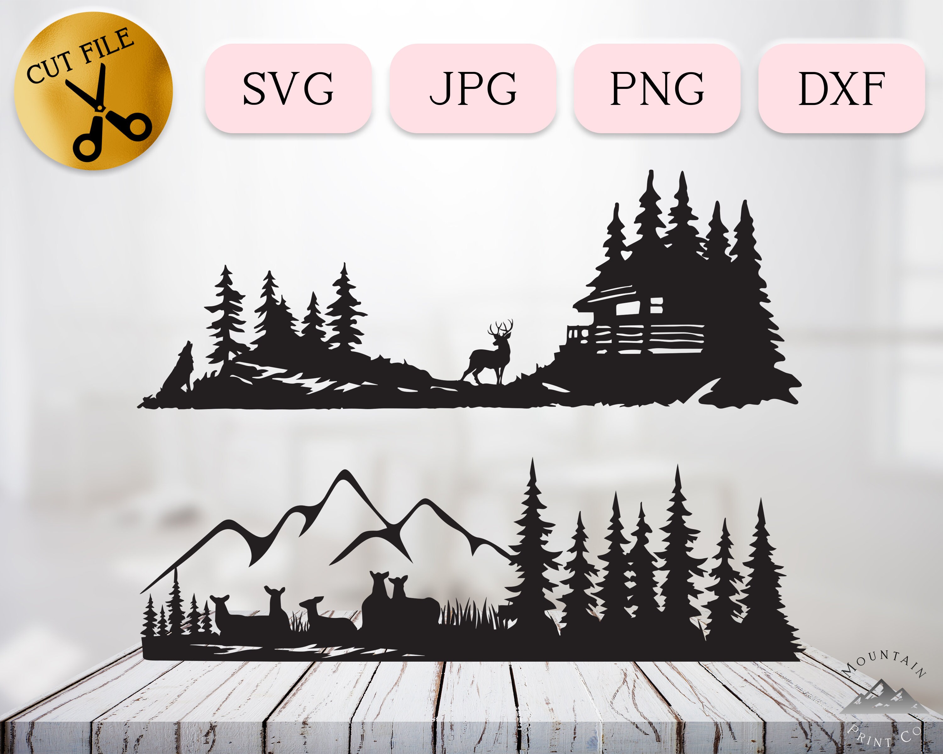 Bunch of Deer SVG Deer in Woods Svg Log Cabin Silhouette - Etsy