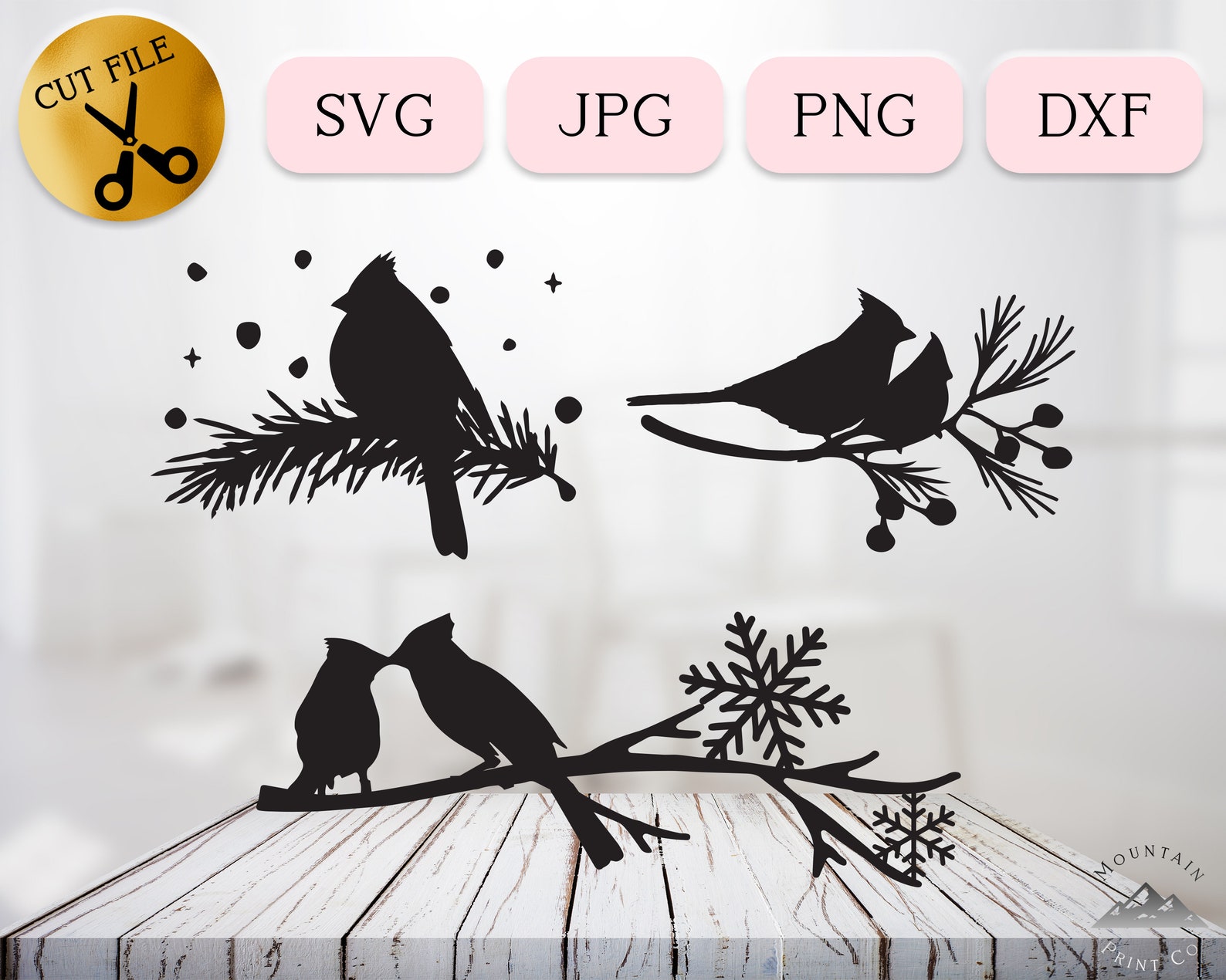 Christmas Cardinal Svg Bundle, Christmas Bird Branch Silhouette, Pair ...