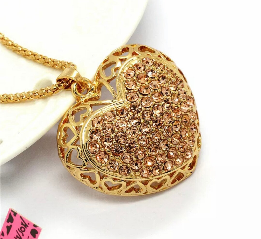 Champagne Colored Crystals Heart Necklace - Etsy