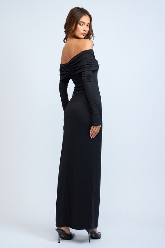 Black off Shoulder Maxi Dress Black off Shoulder Cocktail Dress Black ...