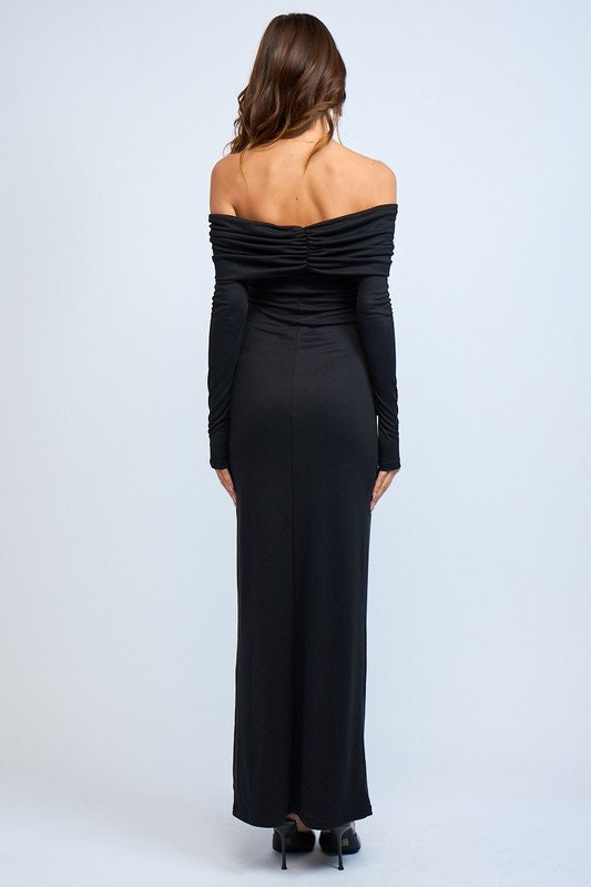Black off Shoulder Maxi Dress Black off Shoulder Cocktail Dress Black ...