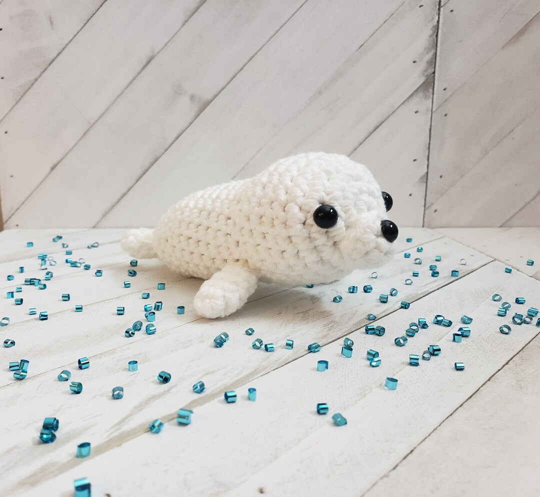 Seal Stuffed Animal, White Seal Crocheted Stuffed Toy, Amigurumi ...