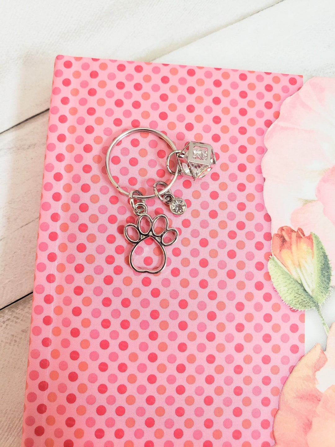 Dog Paw Key Ring for April Birthday Birthstone Animal Lover Key Chain ...