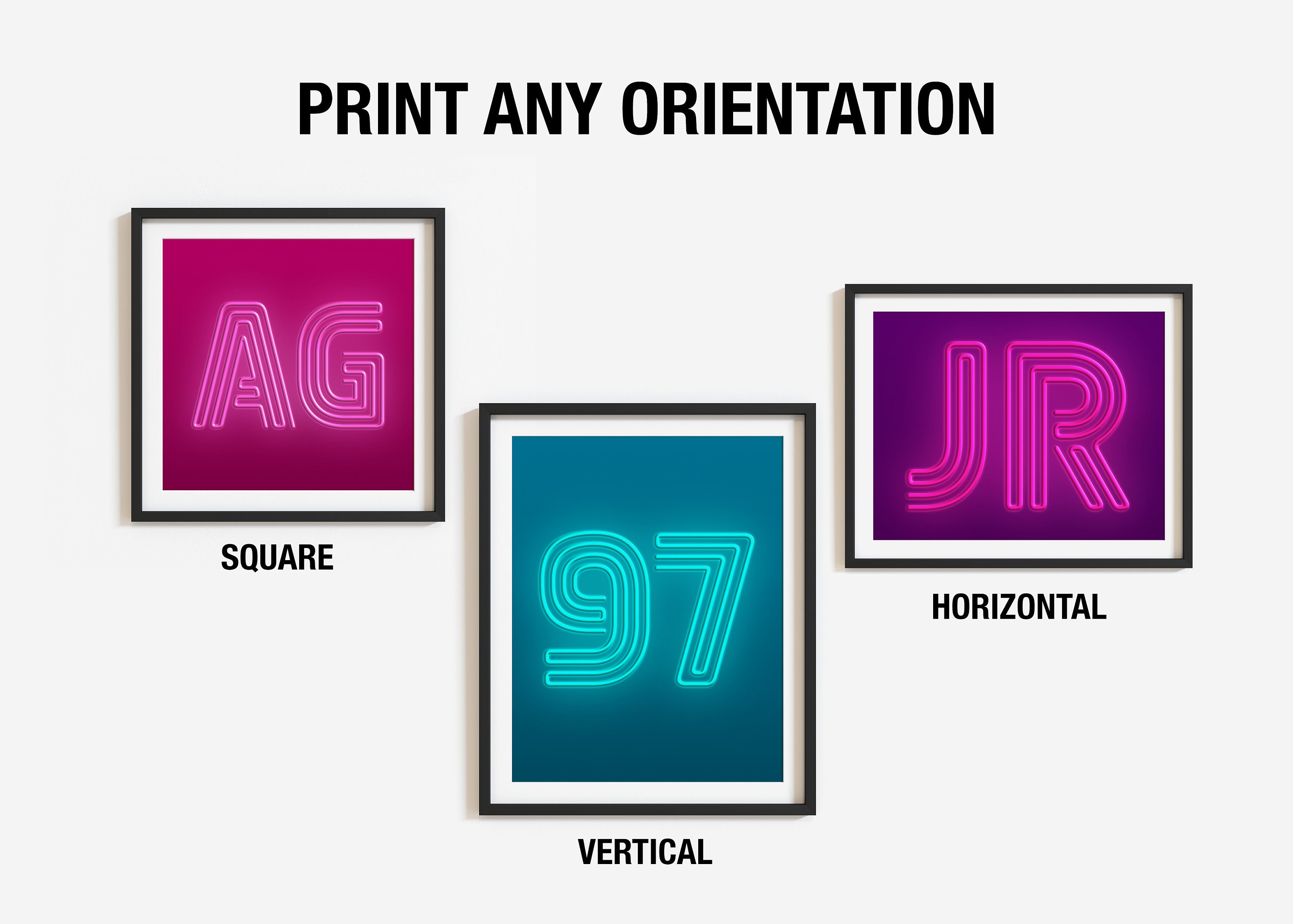 Alphabet Poster, Two Letter Monogram ART PRINT, Neon Letter Wall Art ...