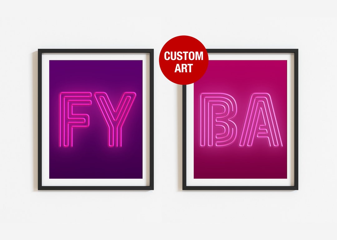 Alphabet Poster, Two Letter Monogram ART PRINT, Neon Letter Wall Art ...