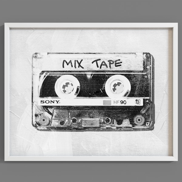 Cassette Tape Black and White Print - Etsy