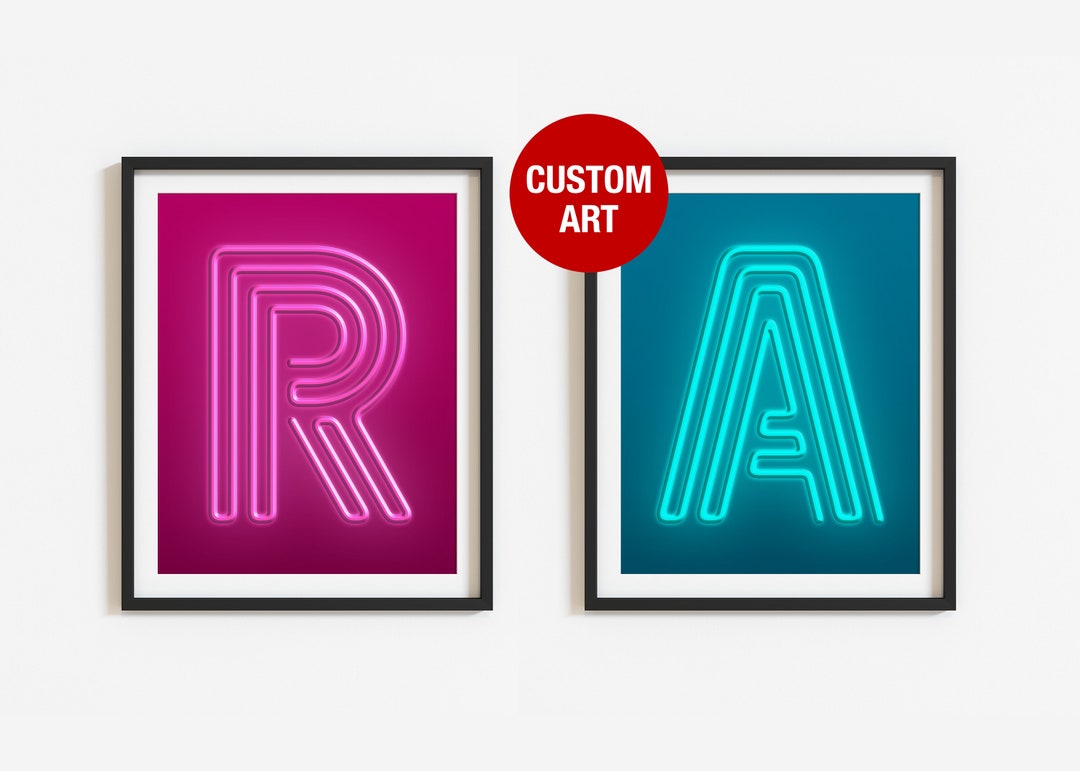 Alphabet Poster, Monogram ART PRINT, Neon Letter Wall Art, Pop Art ...