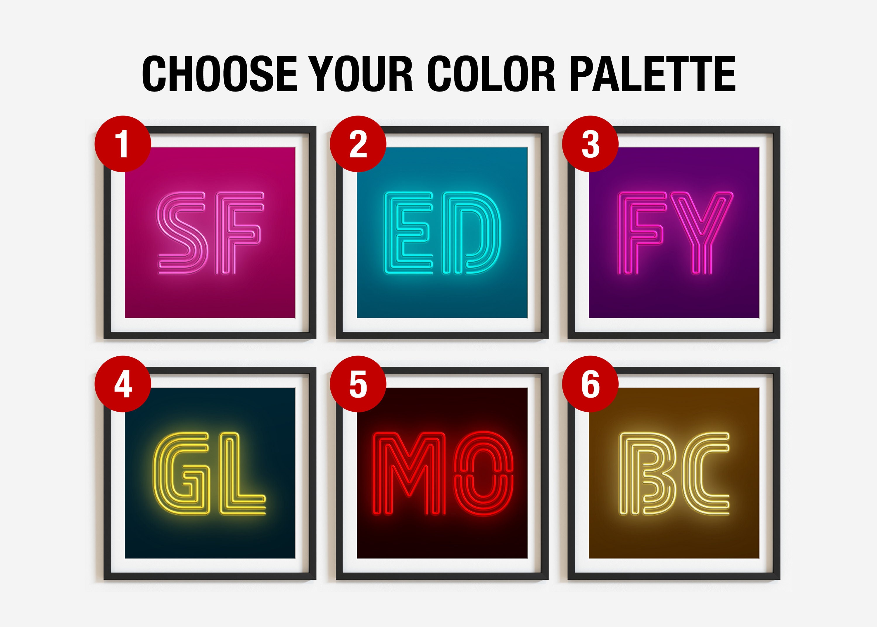 Alphabet Poster, Two Letter Monogram ART PRINT, Neon Letter Wall Art ...