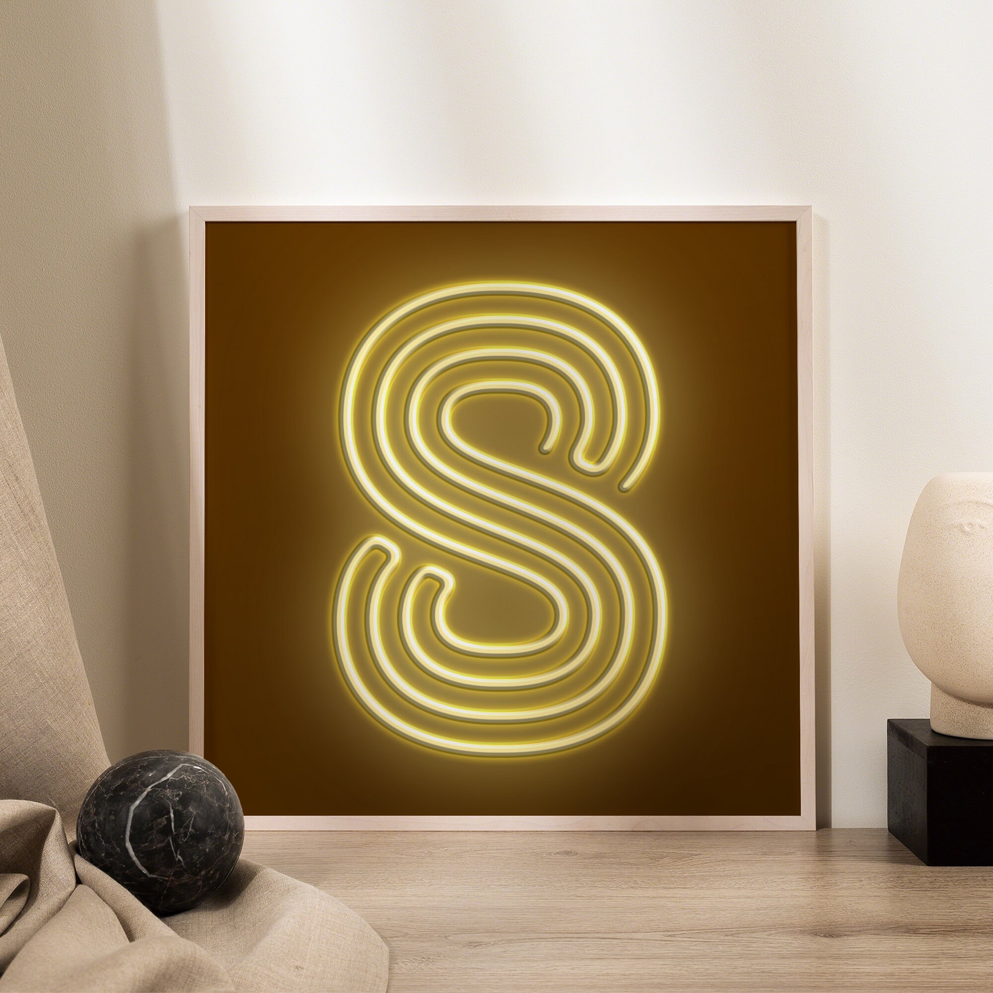 Alphabet Poster, Monogram ART PRINT, Neon Letter Wall Art, Pop Art ...