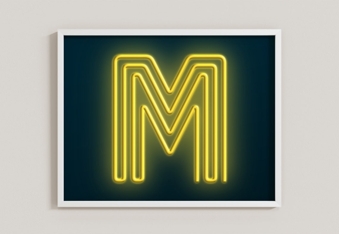 Alphabet Poster, Monogram ART PRINT, Neon Letter Wall Art, Pop Art ...
