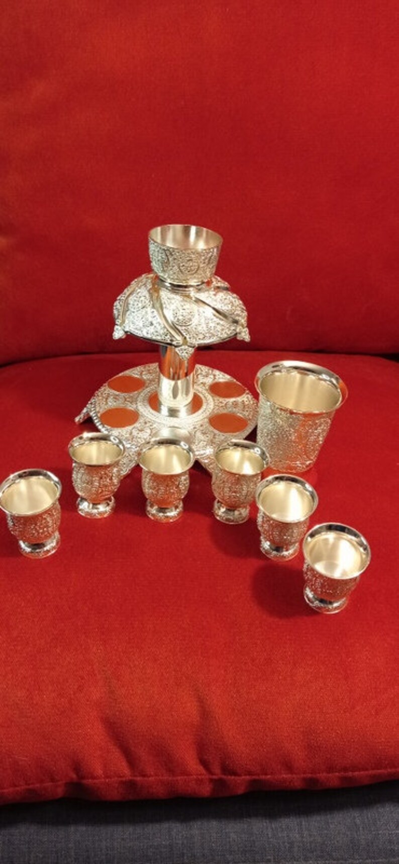 Special Shabbat Wine Fountain Kiddush & 7 Cups Goblets Silver - Etsy