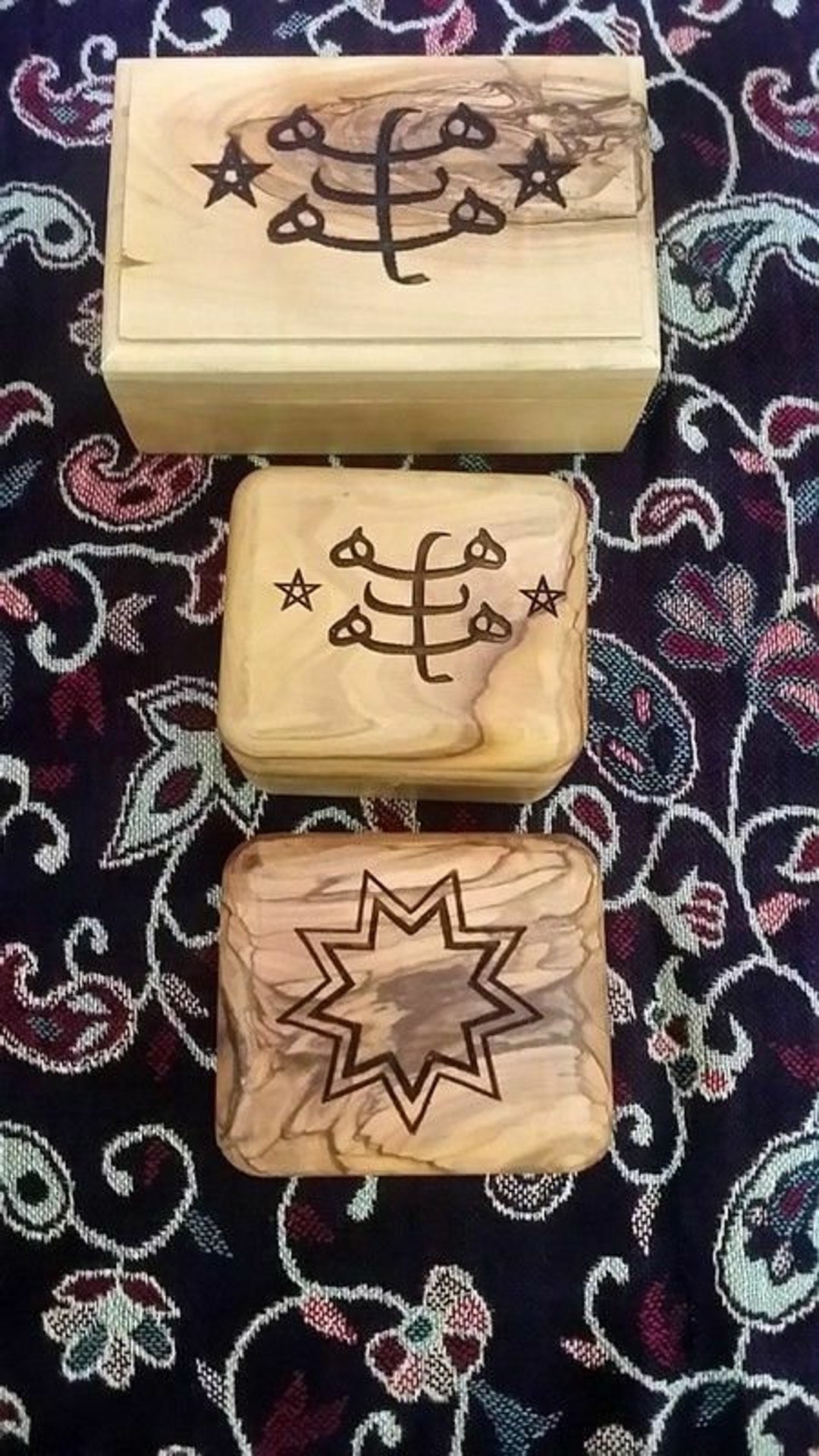 3 Bahai Olive Wood Hand Made Boxes Haifa Bahai Gift Trinket Boxes ...