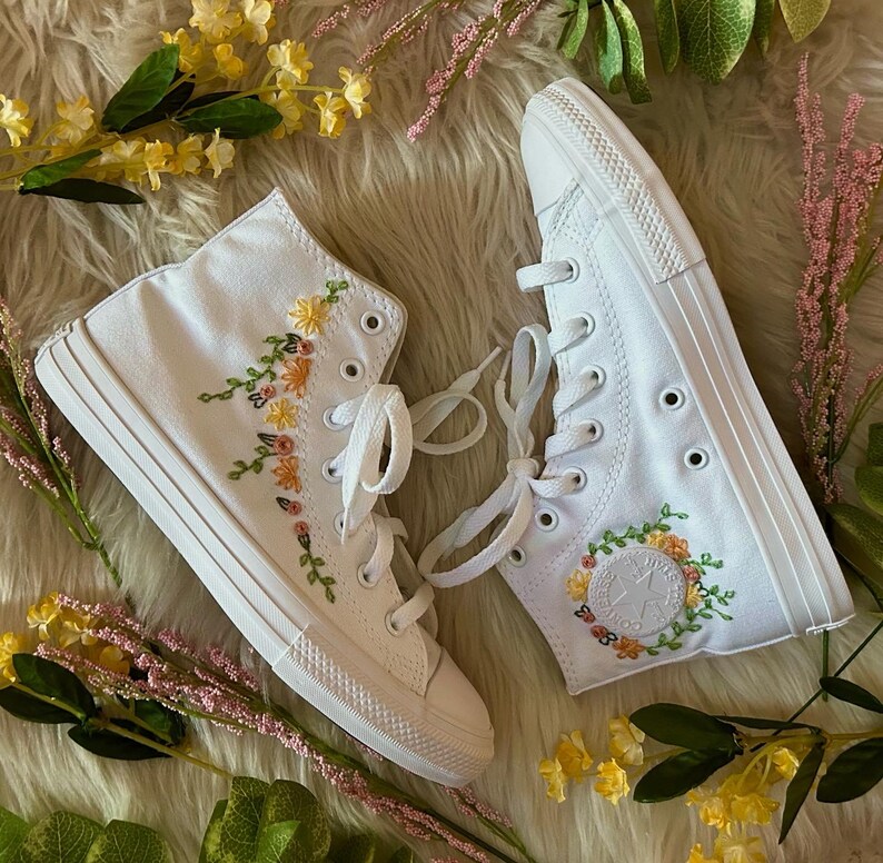 Double Sided Floral Embroidered Converse - Etsy