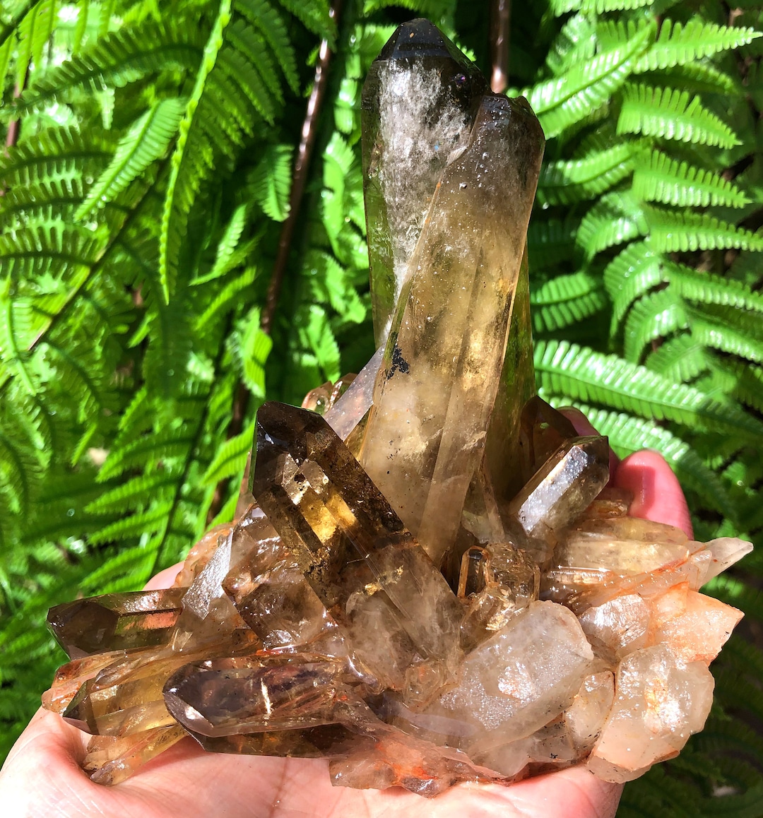 Top Raw Smoky Crystal+yellow Crystal Cluster/black Quartz Cluster ...
