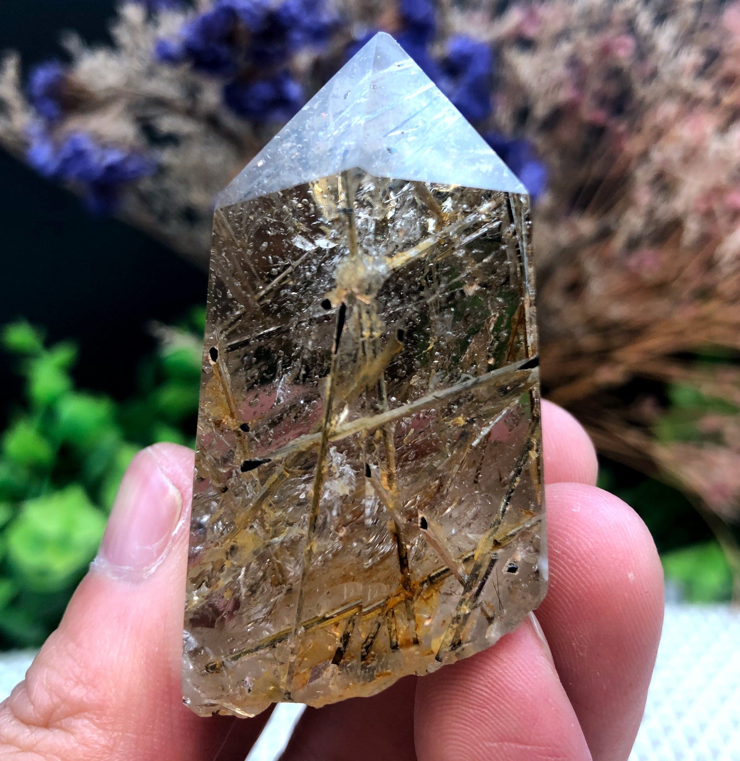 Rare Natural brown Tourmaline Rutilated Quartz Tower/black | Etsy