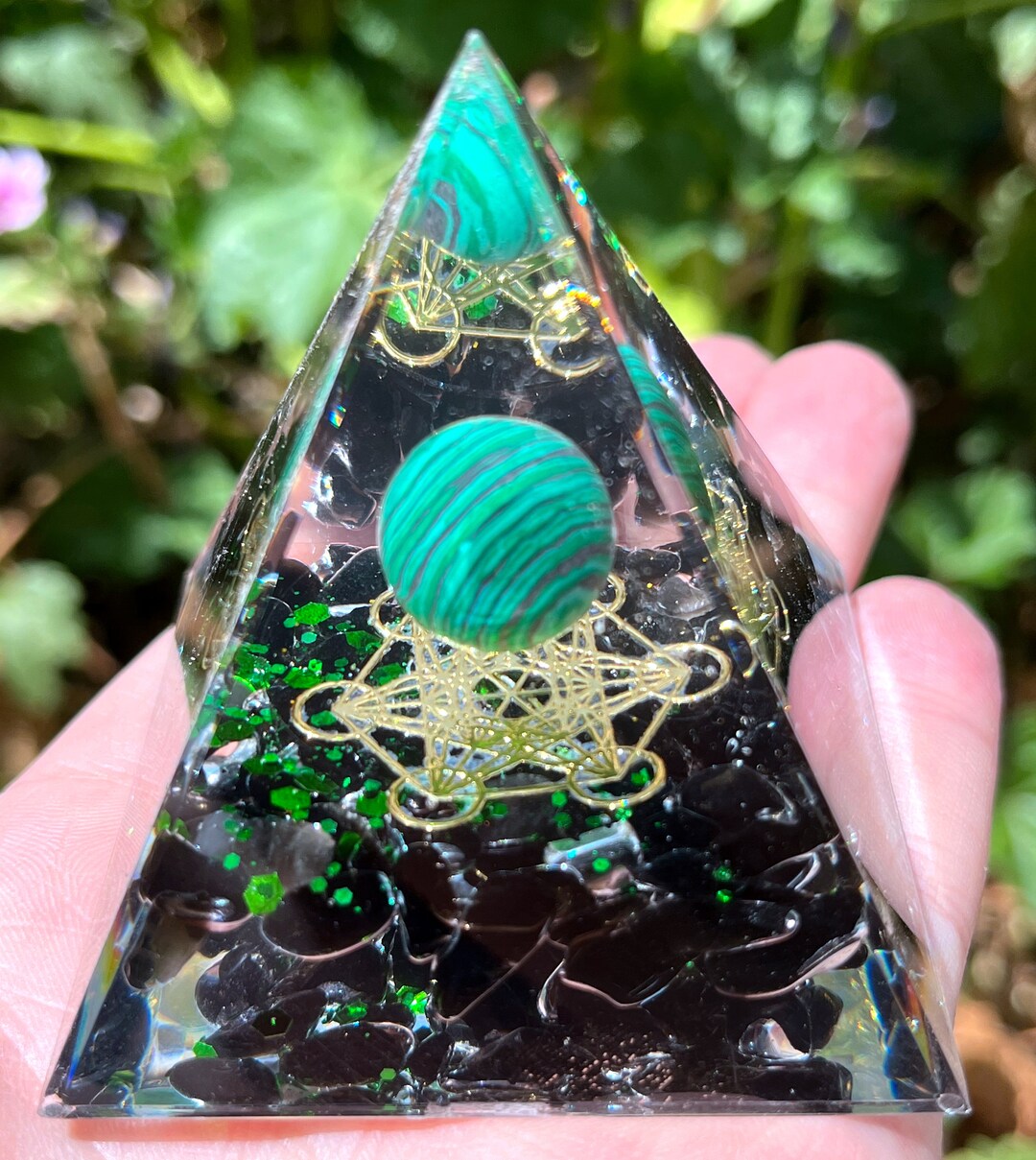 Fantasy Magic Malachite Sphere+obsidian Orgone/crystal Pyramid Orgonite ...