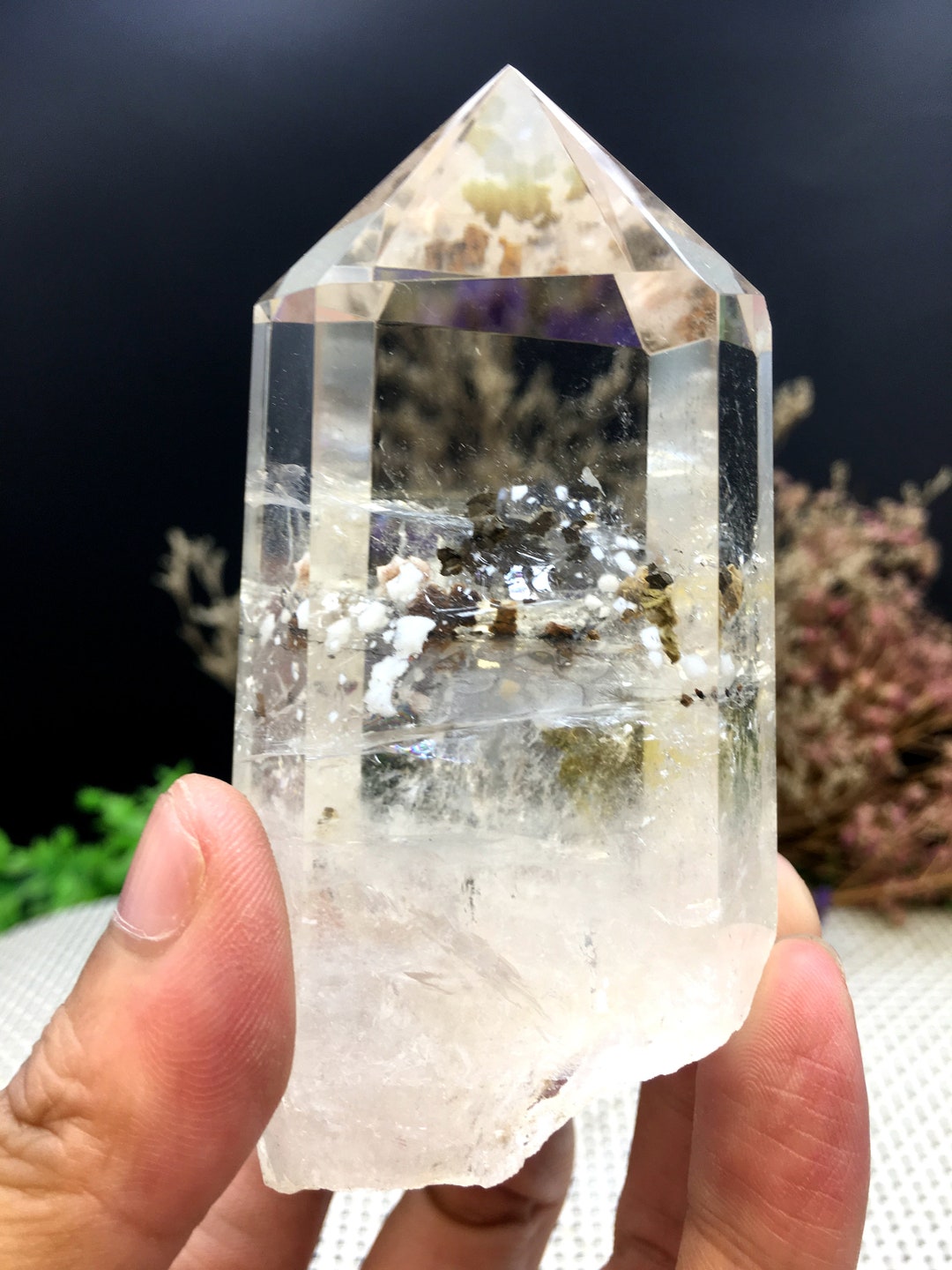 Rare Clear Golden Garnet Inclusions Quartz Point/crystal Tower/gold ...