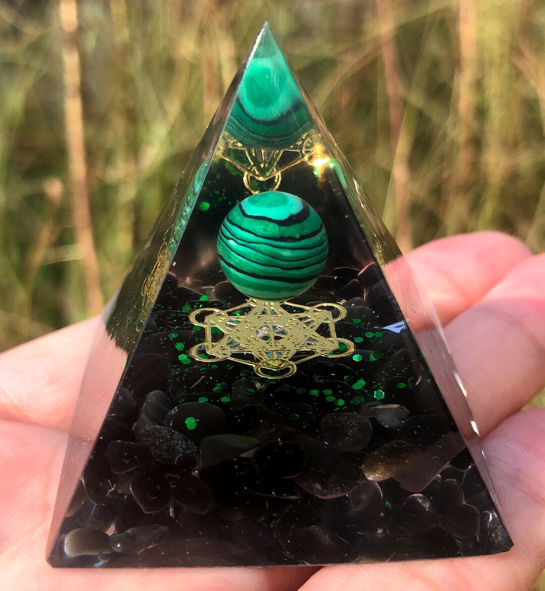Fantasy Magic Malachite Sphere+obsidian Orgone/crystal Pyramid Orgonite ...