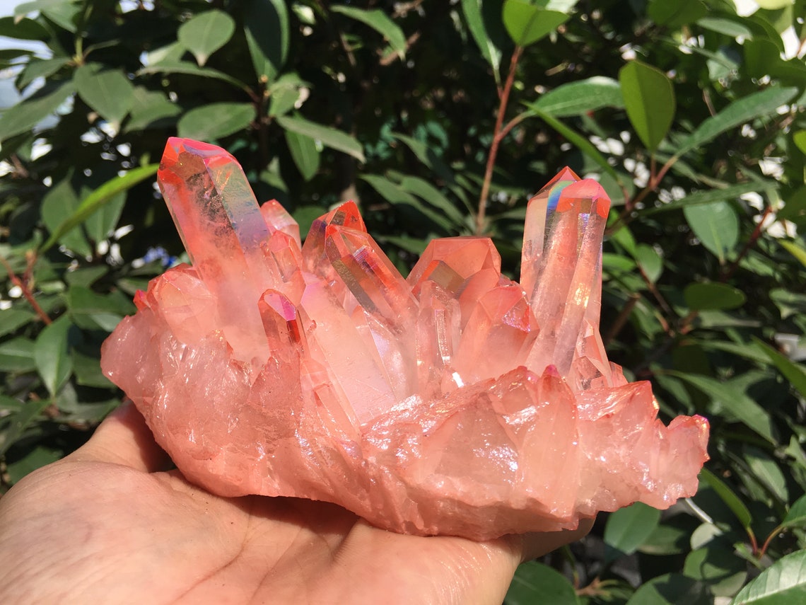 Aura Pink Quartz Crystal Cluster/Angel Aura Quartz Crystal | Etsy