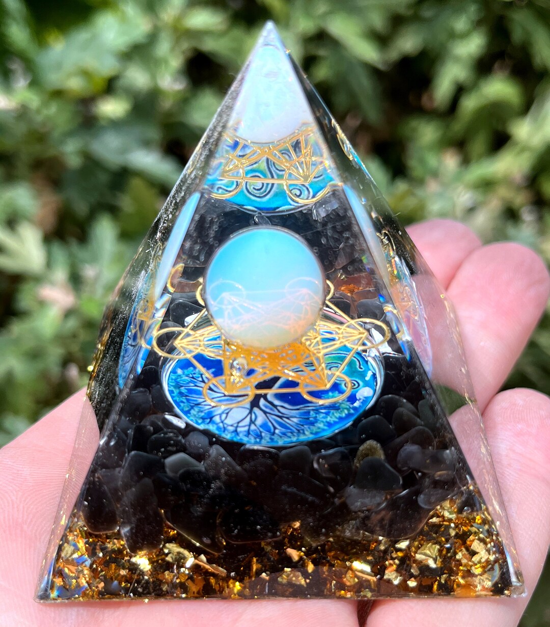 Fantasy Magic Grey Moon Stone Sphere+obsidian Quartz Orgone/crystal ...