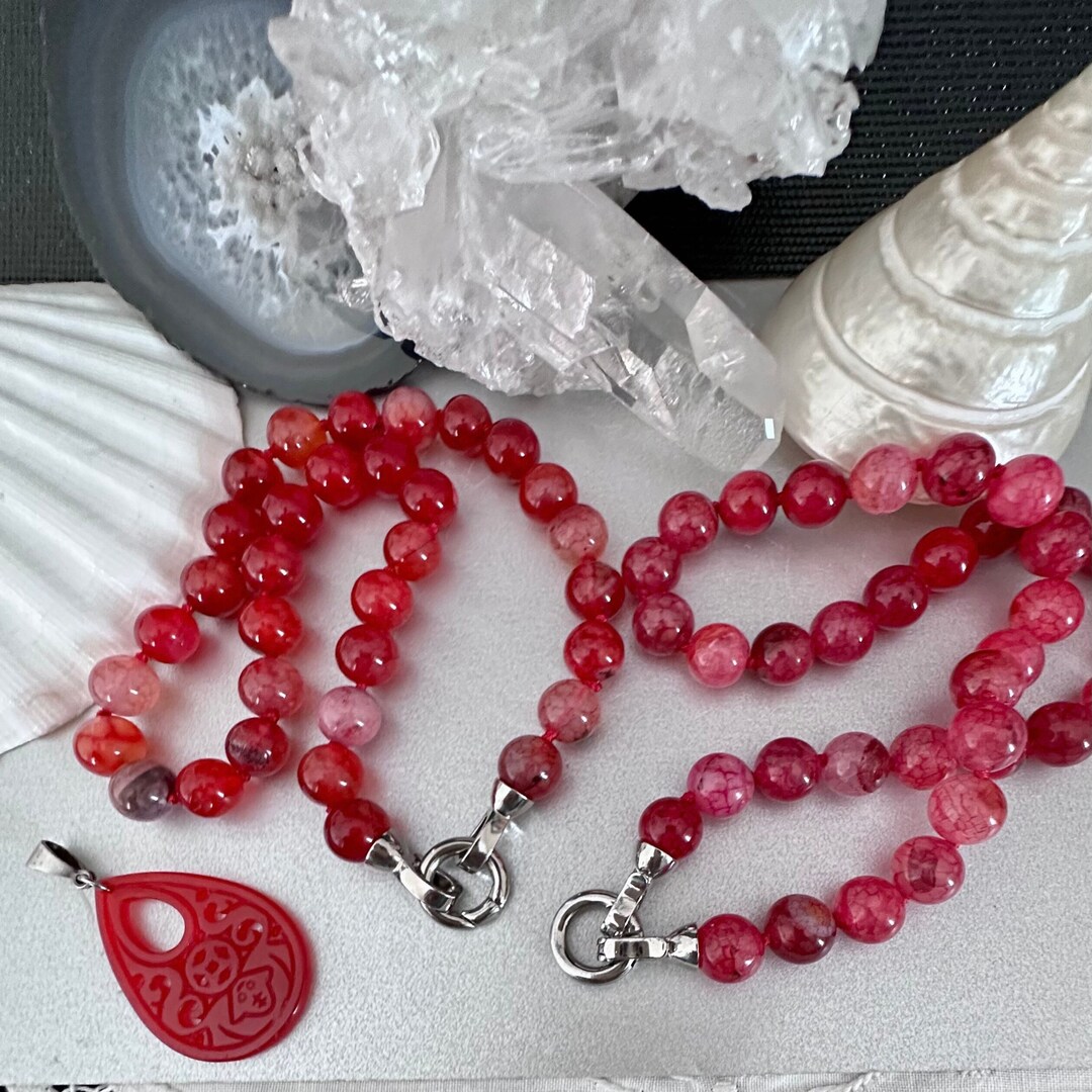 Red Carved Jade Pendants/red Dragon Vein Bohemian Gypsy Necklace/gift ...