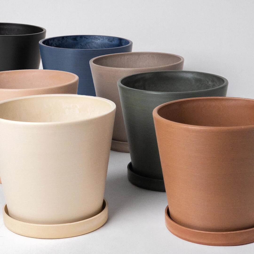 7" Planter Pot W Saucer Drainage Hole & Plug • Tapered Angled Planter ...