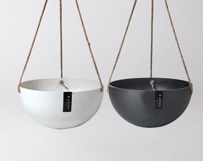 12" Hanging Planter Pot With Drainage Hole & Plug | Large Black Hanging ...