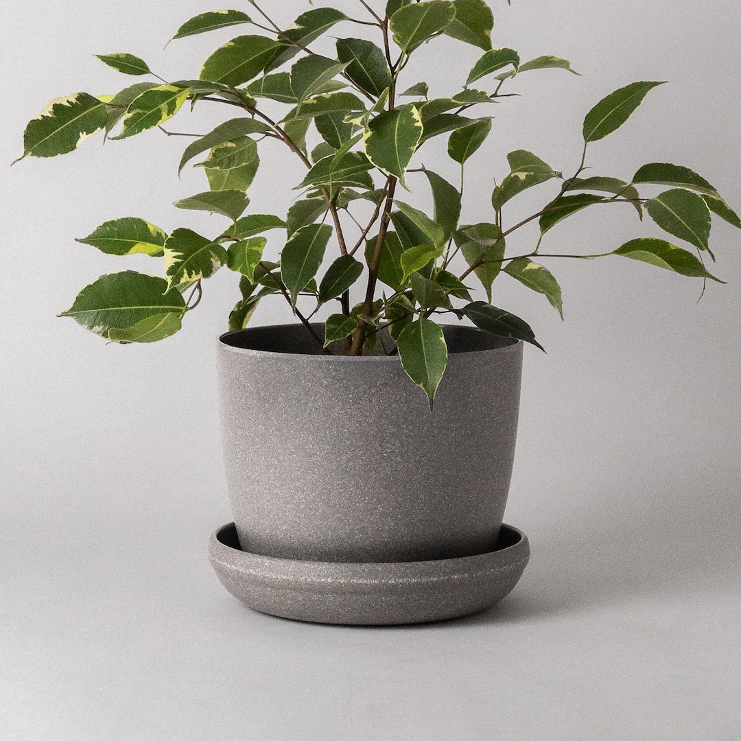 7" Grey Plant Pot | Planter Pot With Saucer | Plant Pot With Drainage ...