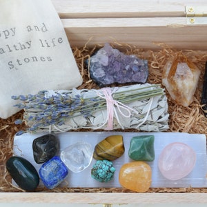 14 Pcs Happy and Healthy Life Crystals and Selenite Plate Crystal Gift ...