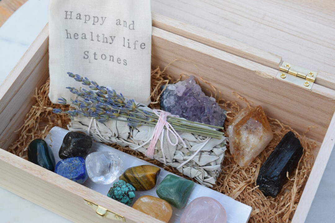 14 Pcs Happy and Healthy Life Crystals and Selenite Plate Crystal Gift ...