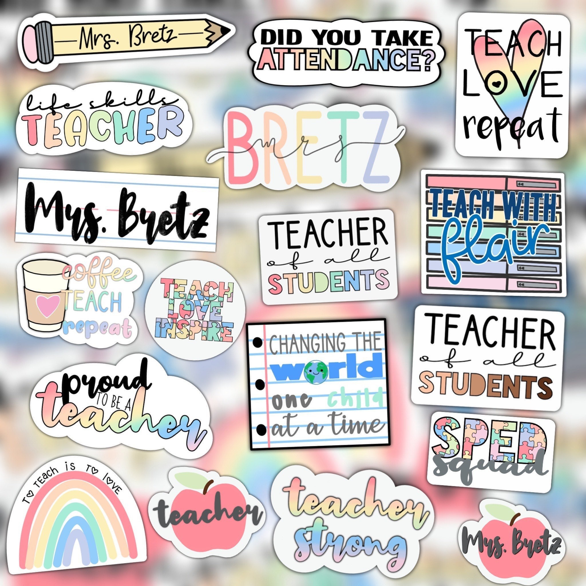 Teacher Sticker Pack 12 Pack WATERPROOF | Etsy