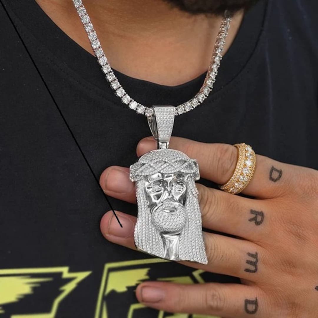 Iced Out Moissanite Jesus Christ's Head Stones Pendant Charm With ...