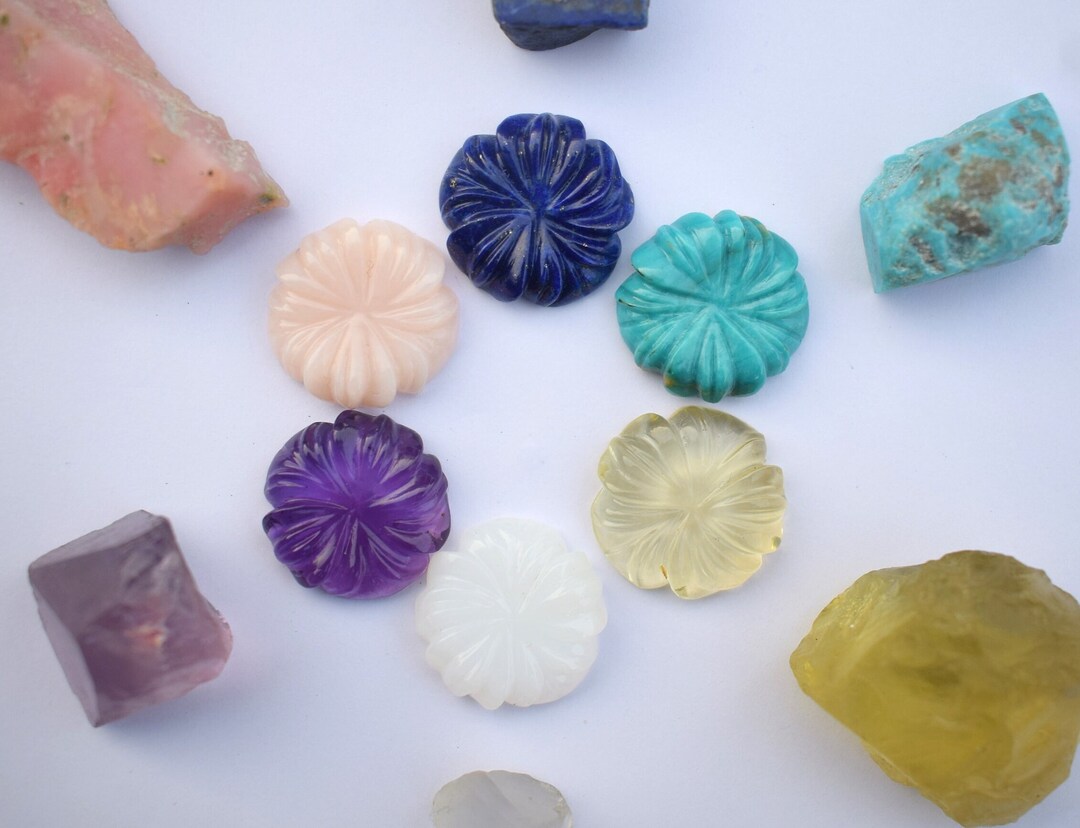 Carved Gemstone Flower: Multi-color Semi-precious Jewelry Stone (20mm ...