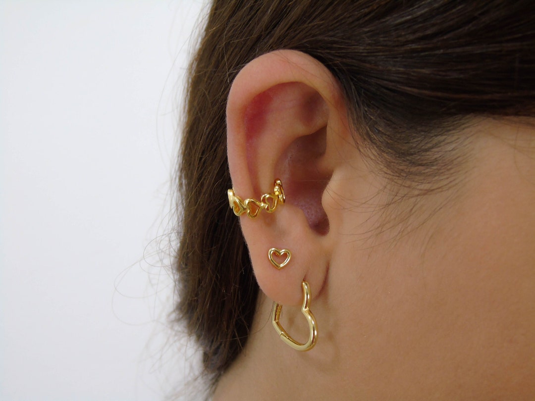 Heart Ear Cuff, Minimalist Ear Cuff, Gold Heart Ear Cuff, Silver Heart ...