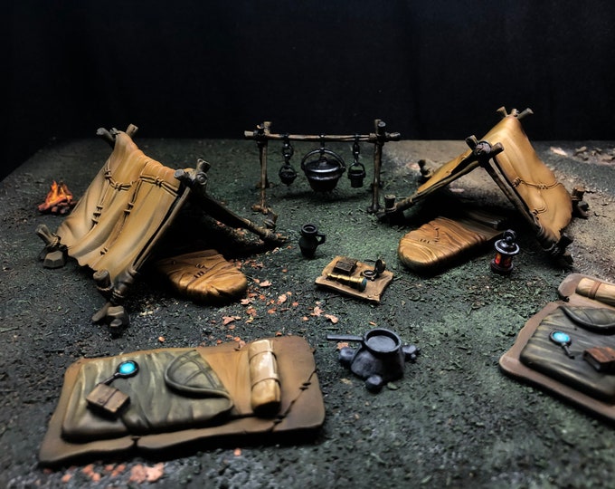 Adventurer’s Camp by EC3D / Painted 28mm Miniature Scatter Terrain for ...