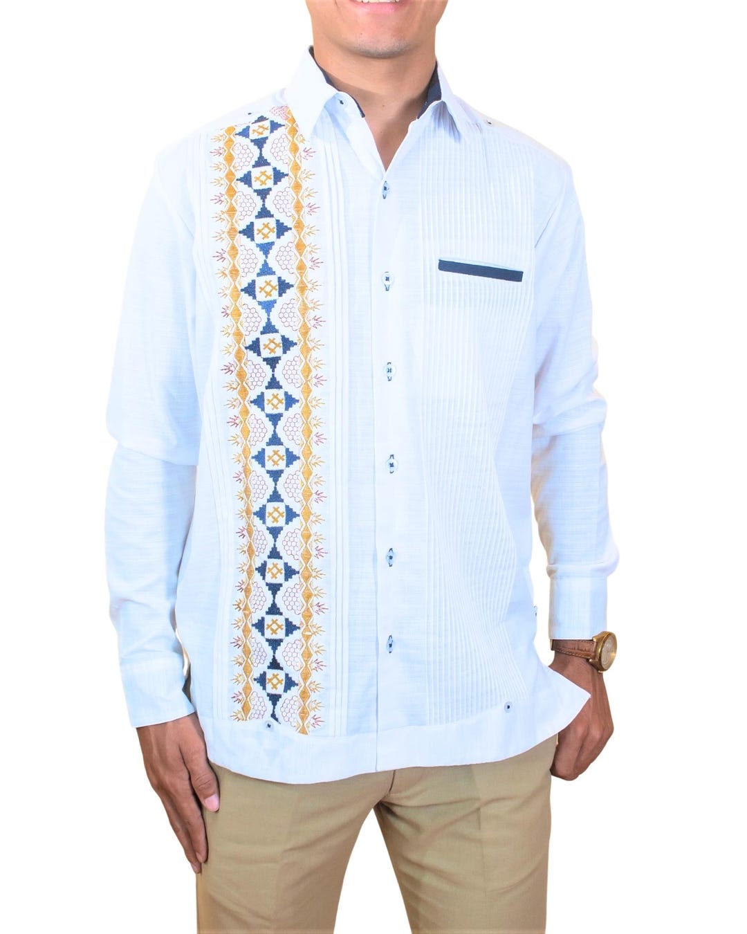 Makech Model Guayabera Shirt in Flame Linen Fabric - Etsy