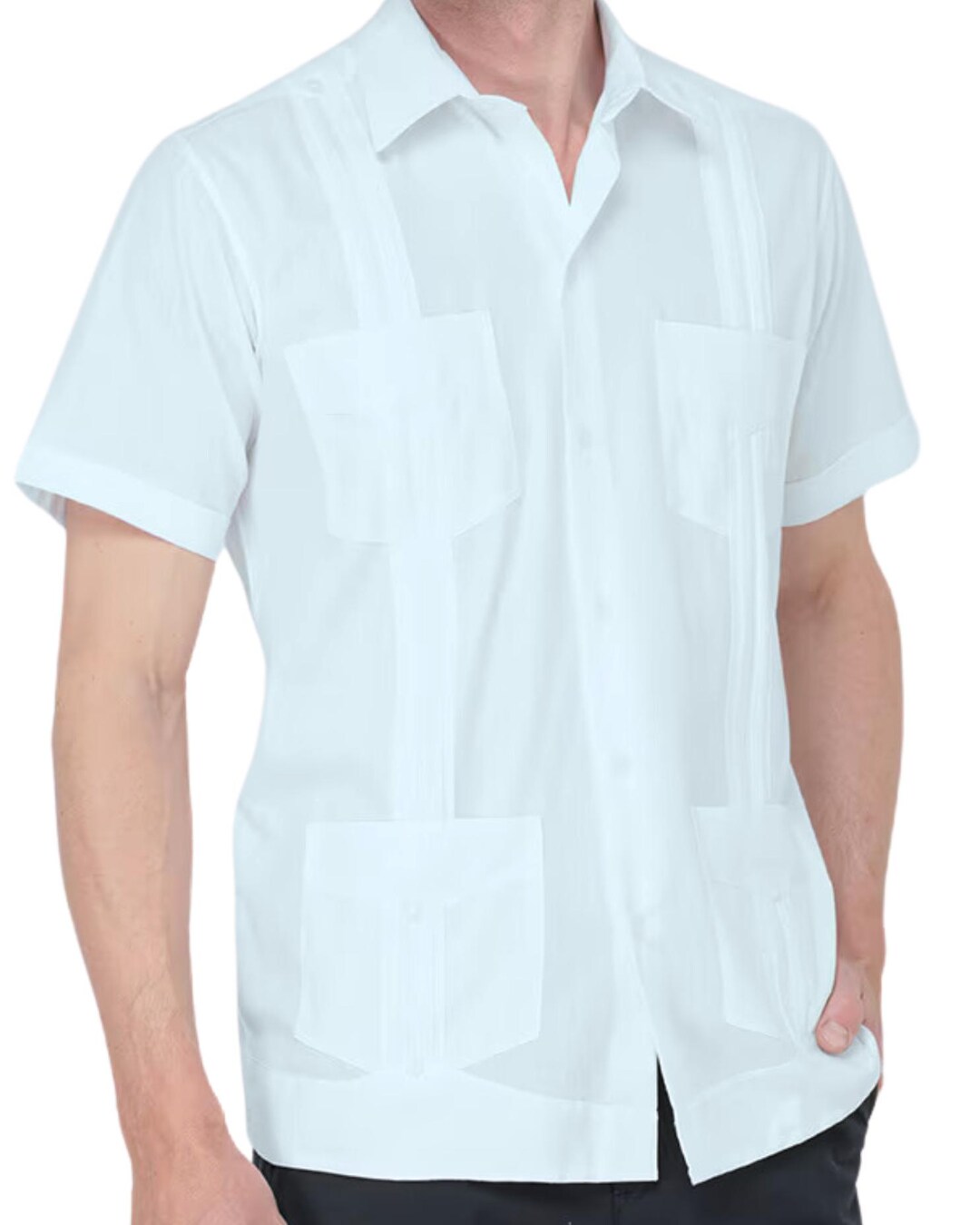 White Cuban Model Guayabera Shirt Short Sleeve in Flame Linen Fabric - Etsy
