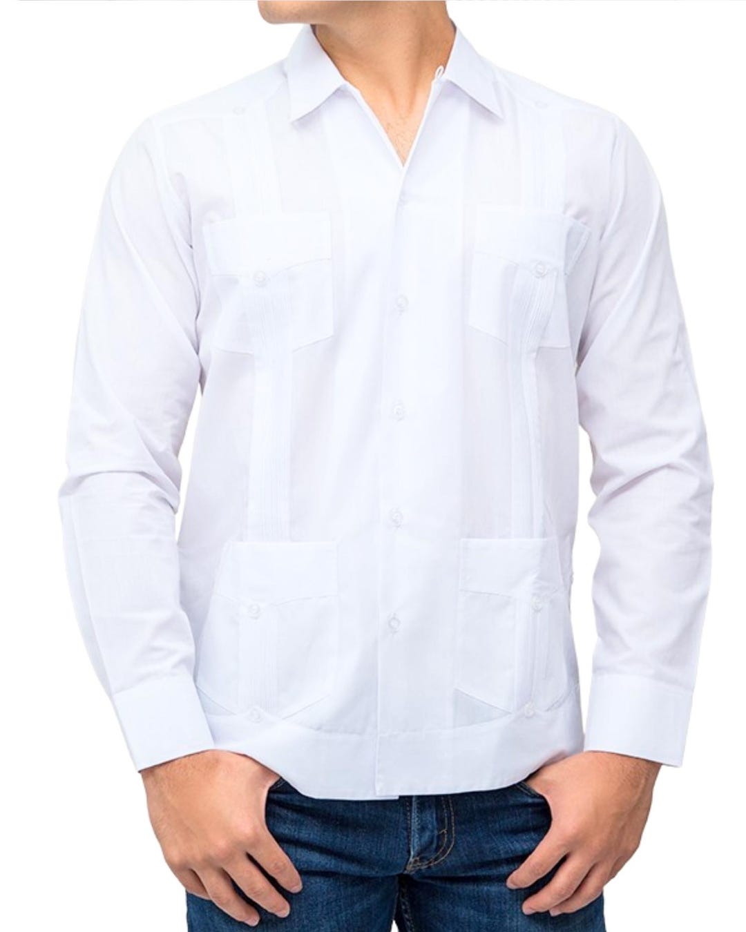 White Cuban Model Guayabera Shirt Long Sleeve in Flame Linen Fabric - Etsy