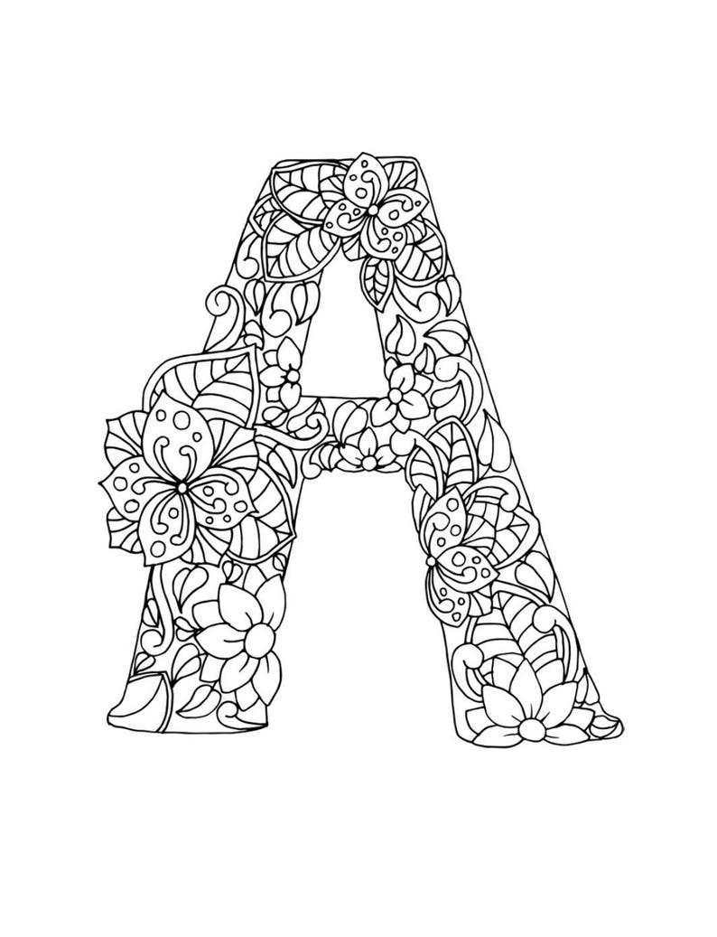 Floral ABC Coloring Pages| Alphabet Coloring Book for Kids and Adults ...