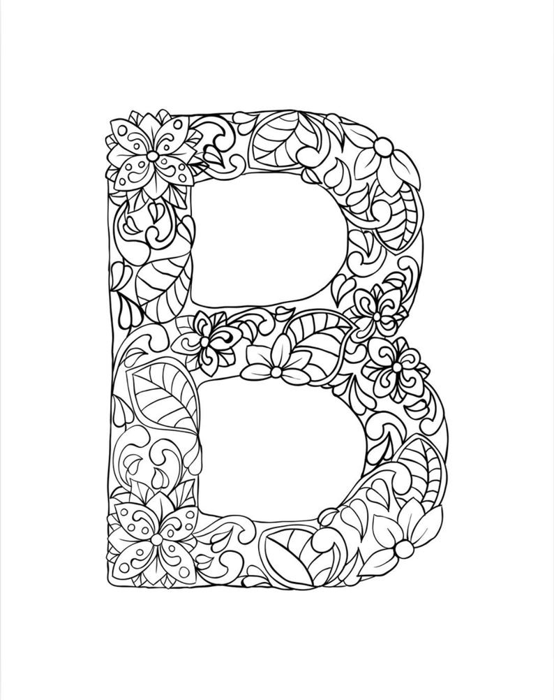 Floral ABC Coloring Pages| Alphabet Coloring Book for Kids and Adults ...