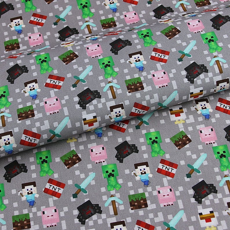 Cute Minecraft Fabric Game Fabric Cotton Cartoon Fabric | Etsy