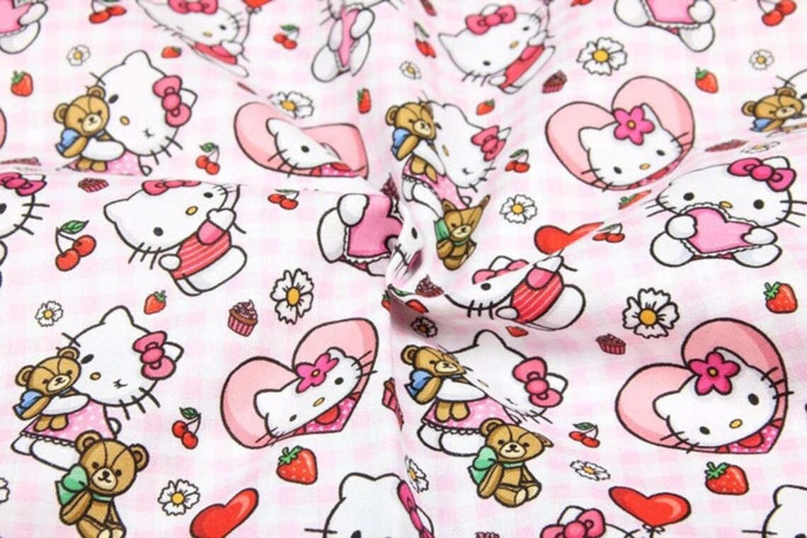 Pink Hello Kitty Fabric Cat Cotton Cartoon Fabric Sewing | Etsy