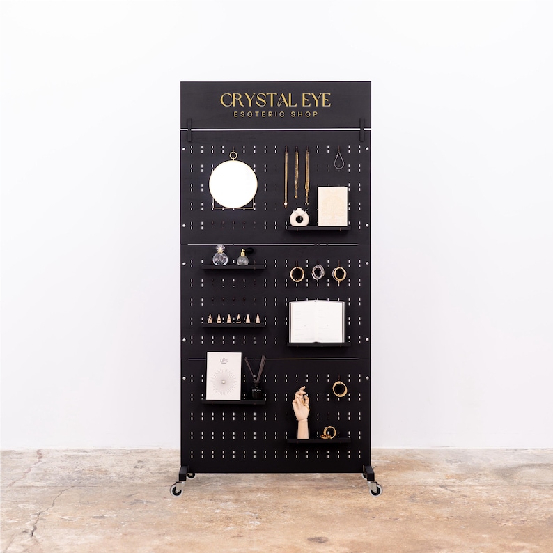 Black Pegboard Display Wall on Wheels VP-05-W-BL | Rolling Retail Stand ...