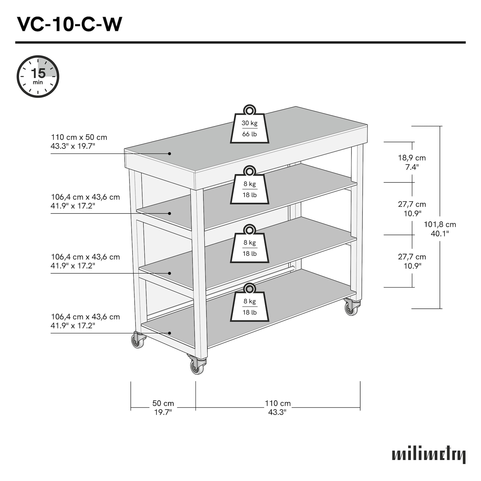 Vendor Table Vc-10-c-w-nt With Branded Panel, Shelves and Castor Wheels ...